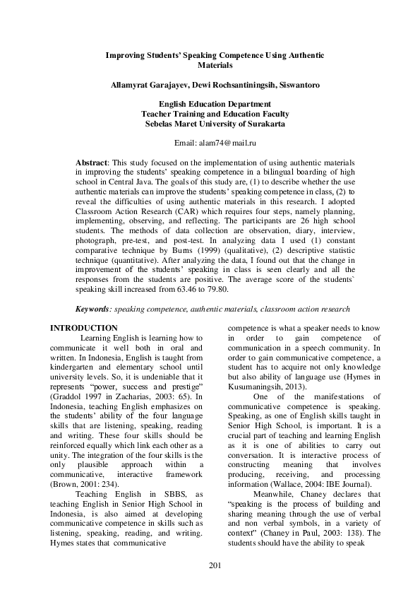 (PDF) Improving Students’ Speaking Competence Using Authentic Materials