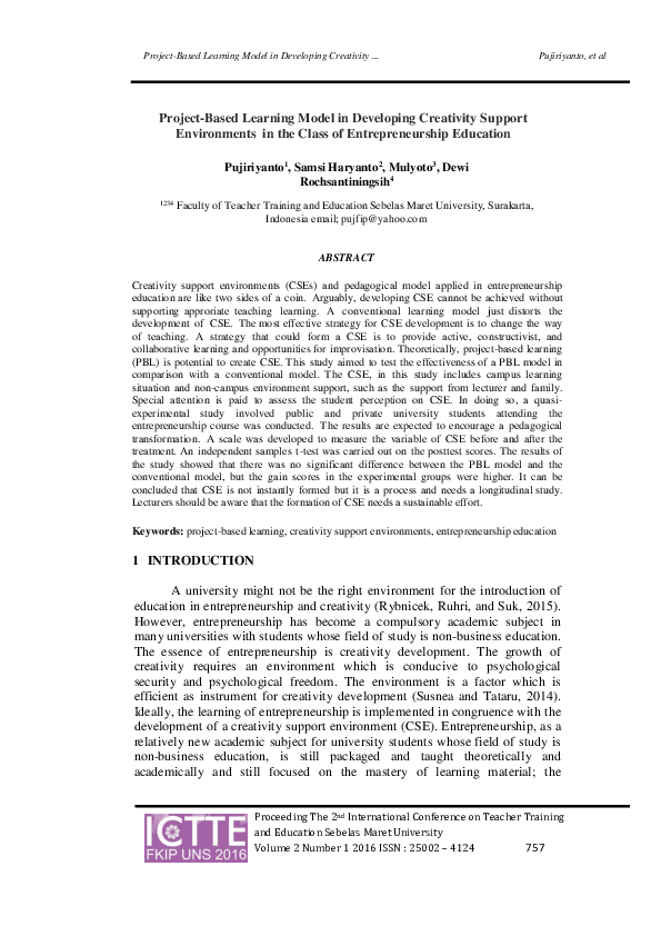 (PDF) Project-Based Learning Model in Developing Creativity Support Environments in the Class of ...