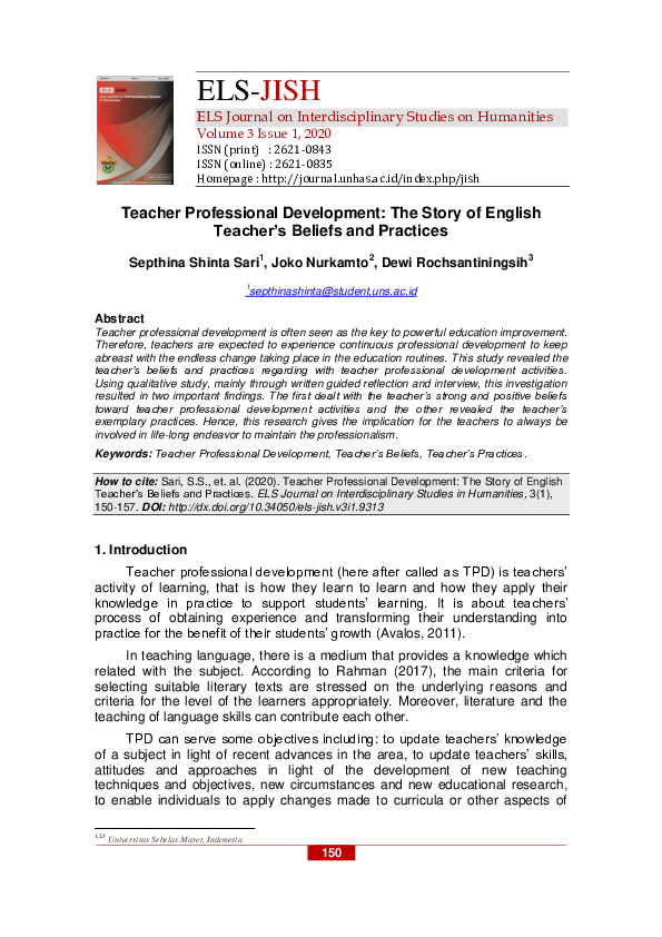 (PDF) Teacher Professional Development: The Story of English Teacher's ...