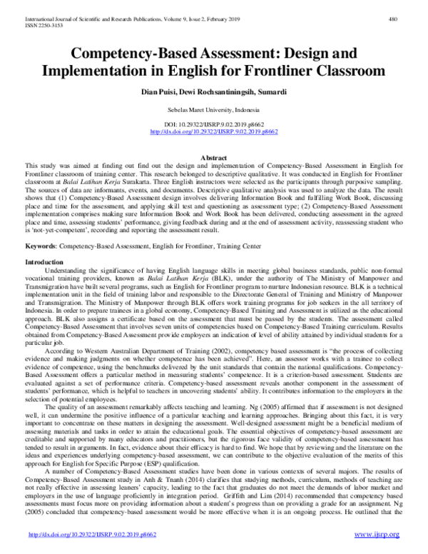 (PDF) Competency-Based Assessment: Design and Implementation in English for Frontliner Classroom