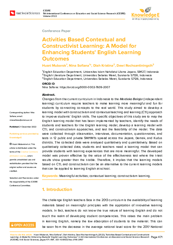 (PDF) Activities Based Contextual and Constructivist Learning: A Model ...