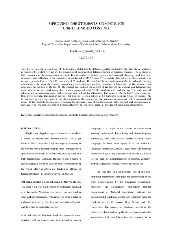 (PDF) Improving the Students' Competence Using Edmodo Posting
