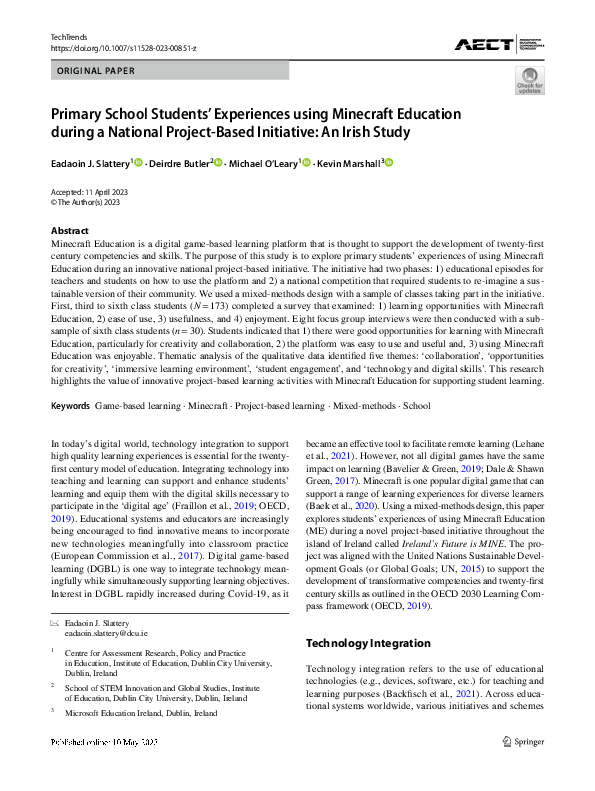 (PDF) Primary School Students’ Experiences using Minecraft Education ...