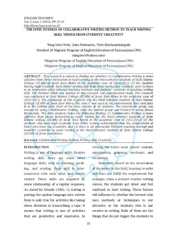 (PDF) The Effectiveness of Collaborative Writing Method to Teach ...