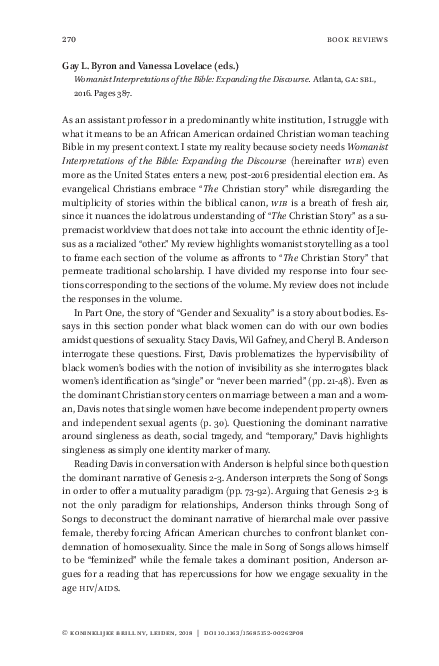 (PDF) Womanist Interpretations of the Bible: Expanding the Discourse, edited by Gay L. Byron and ...