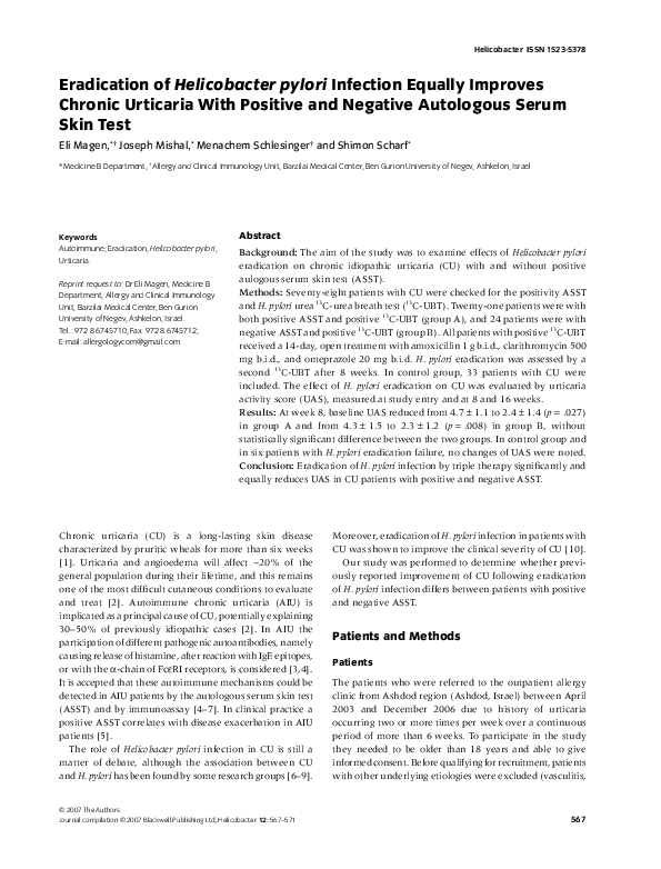 (PDF) Eradication of Helicobacter pylori Infection Equally Improves ...