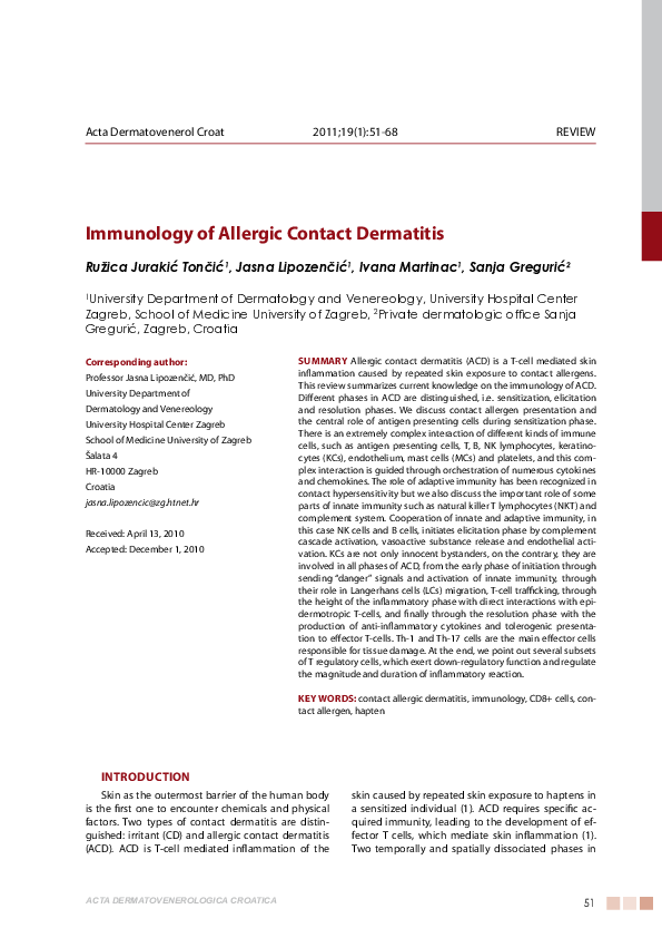(PDF) Immunology of Allergic Contact Dermatitis