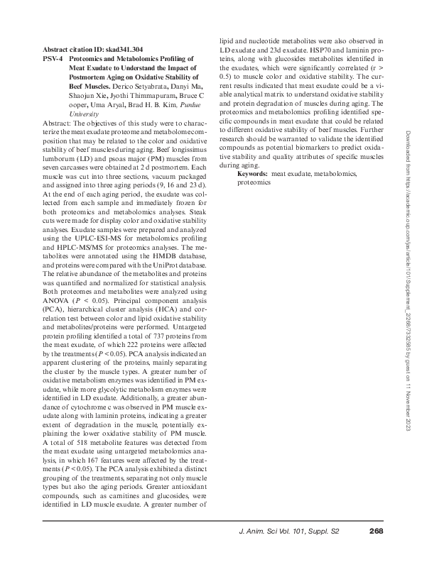 (PDF) PSV-4 Proteomics and Metabolomics Profiling of Meat Exudate to ...