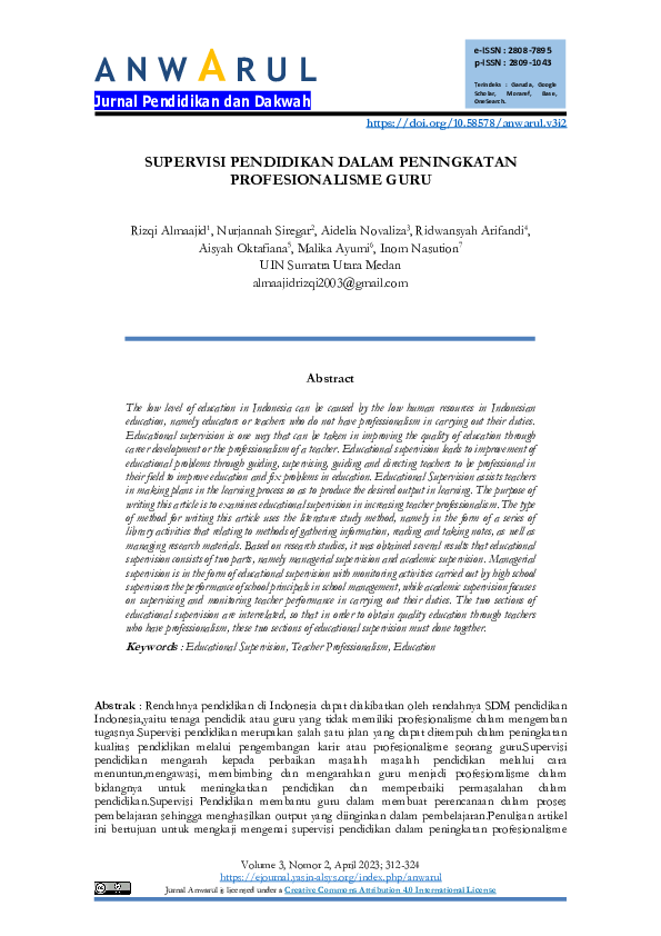 (PDF) Supervisi Pendidikan dalam Peningkatan Profesionalisme Guru