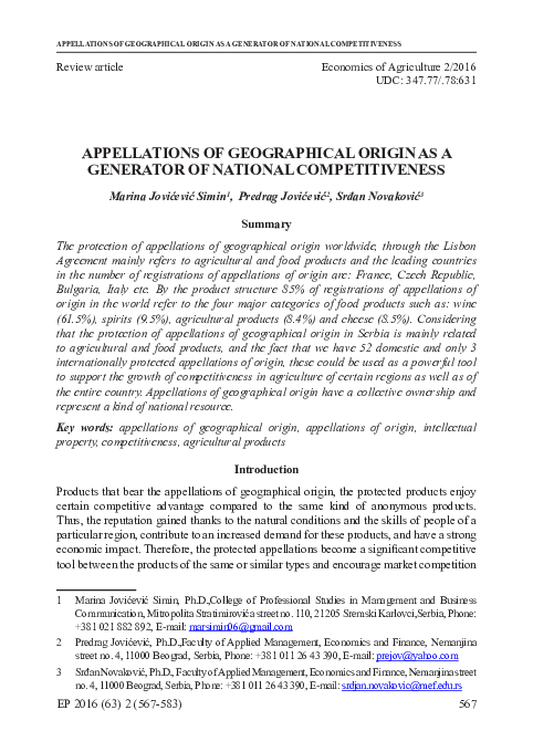 (PDF) Appellations of geographical origin as a generator of national ...
