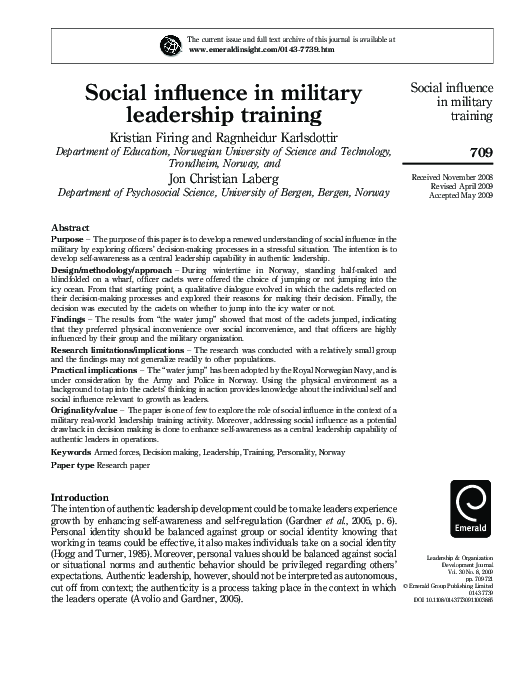 (PDF) Social influence in military leadership training