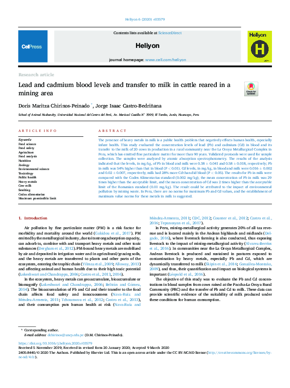 (PDF) Lead and cadmium blood levels and transfer to milk in cattle ...