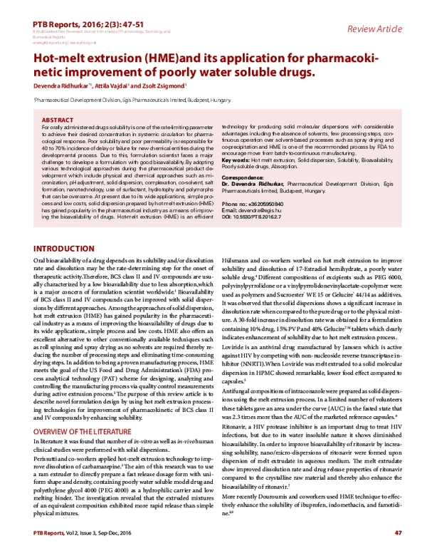 (PDF) Hot-melt extrusion (HME)and its application for pharmacokinetic ...