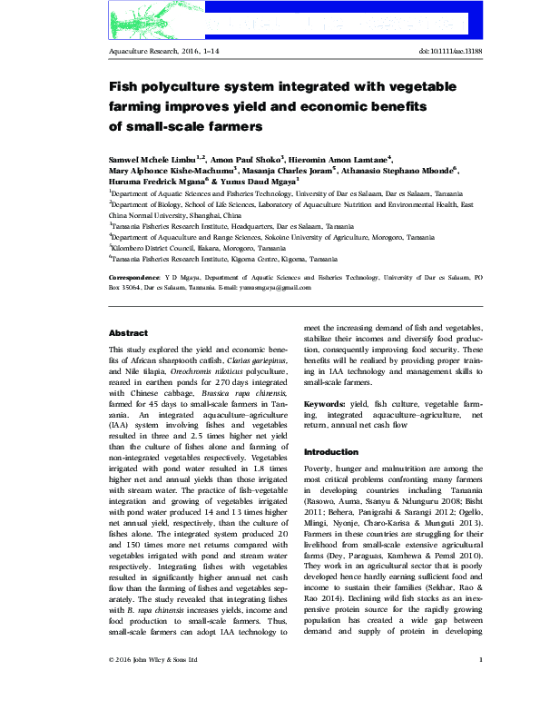 (PDF) Fish polyculture system integrated with vegetable farming ...