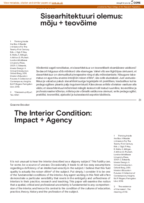 (PDF) The Interior Condition: Impact & Agency