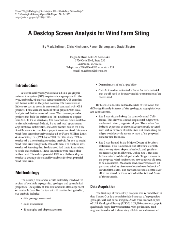 (PDF) A Desktop Screen Analysis for Wind Farm Siting | Chris Hitchcock ...