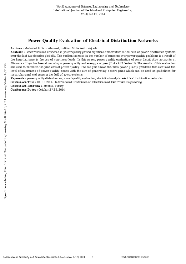 (PDF) Power Quality Evaluation of Electrical Distribution Networks