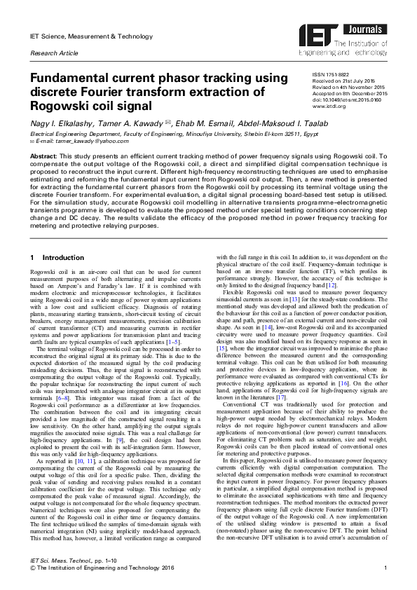 Fundamental Current Phasor Tracking Using Discrete Fourier Transform
