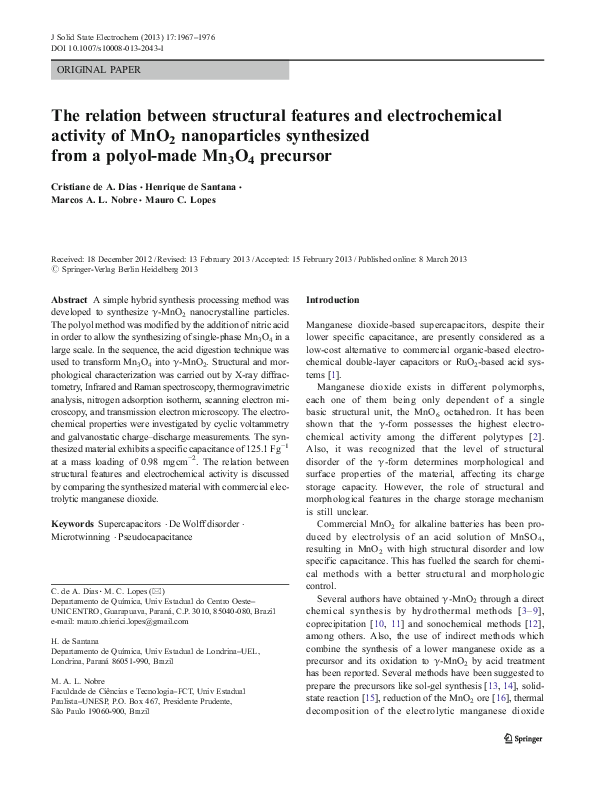 (PDF) The relation between structural features and electrochemical ...