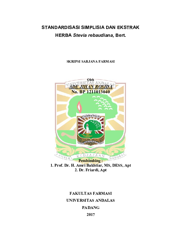 (PDF) STANDARDISASI SIMPLISIA DAN EKSTRAK HERBA Stevia rebaudiana, Bert