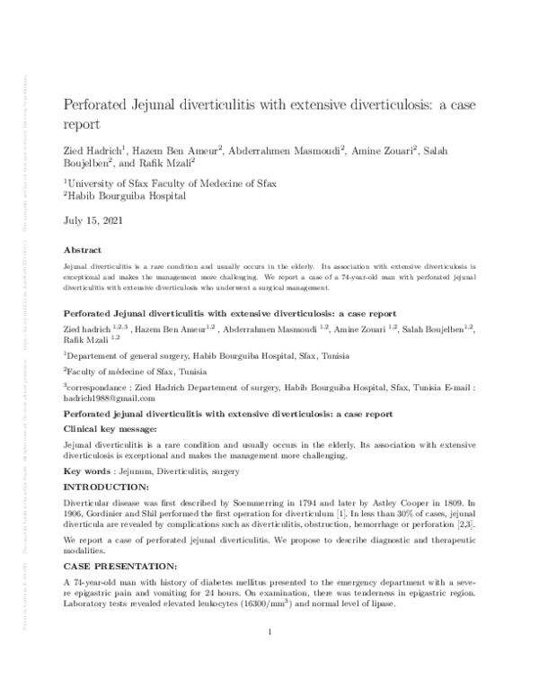 (PDF) Perforated Jejunal diverticulitis with extensive diverticulosis ...
