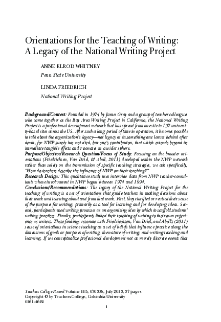 (PDF) Orientations for the Teaching of Writing: A Legacy of the ...