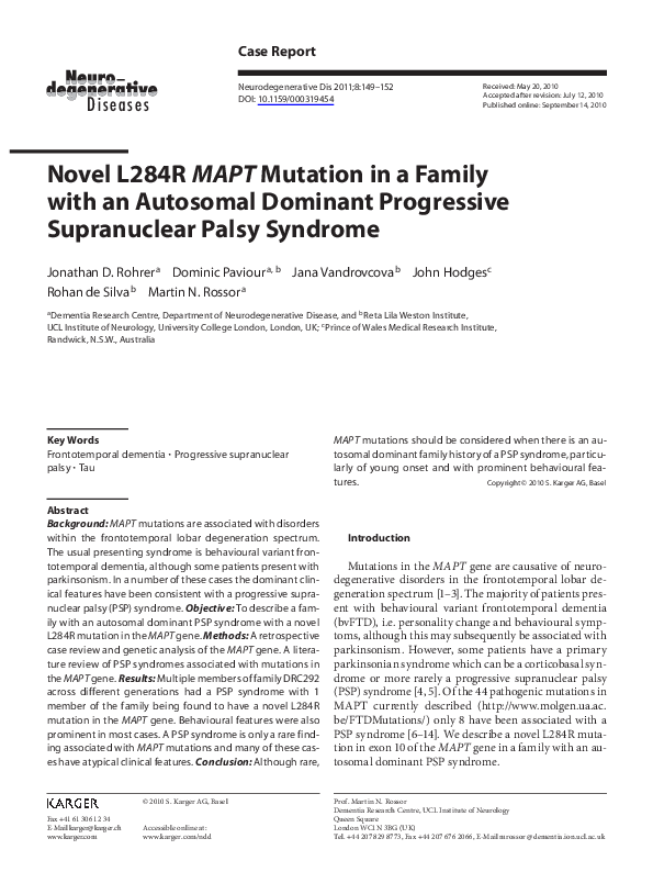 (PDF) Novel L284R MAPT Mutation in a Family with an Autosomal Dominant ...