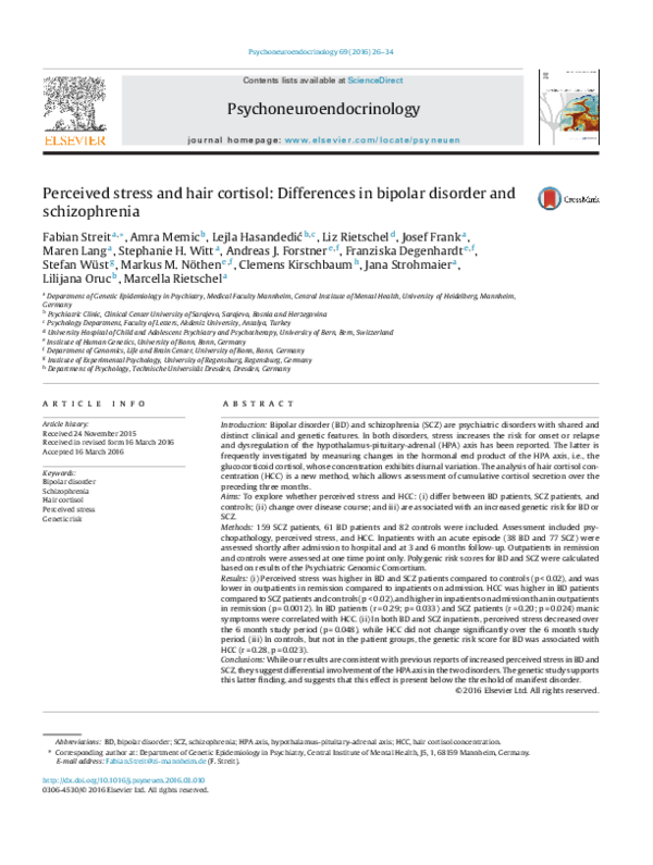 (PDF) Perceived stress and hair cortisol: Differences in bipolar ...