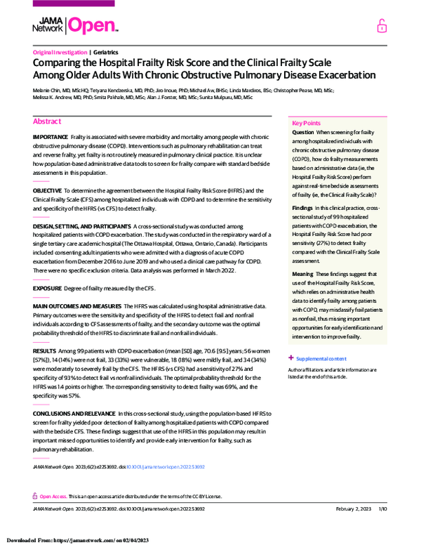 (PDF) Comparing the Hospital Frailty Risk Score and the Clinical ...
