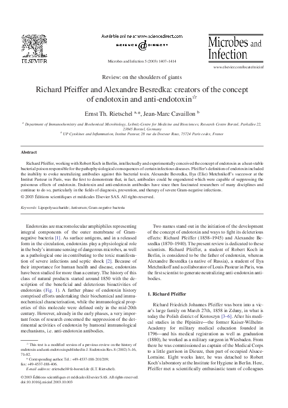 (PDF) Richard Pfeiffer and Alexandre Besredka: creators of the concept ...