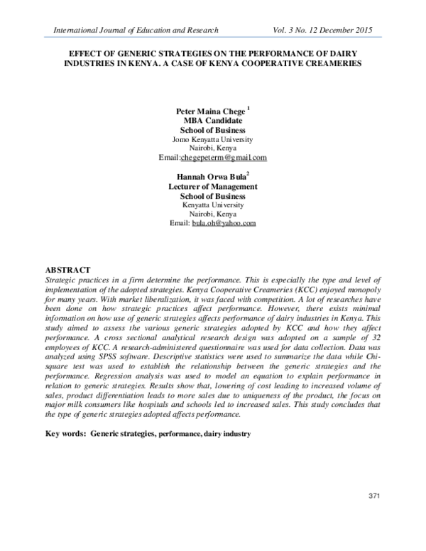 (PDF) Effect of Generic Strategies on the Performance of Dairy ...