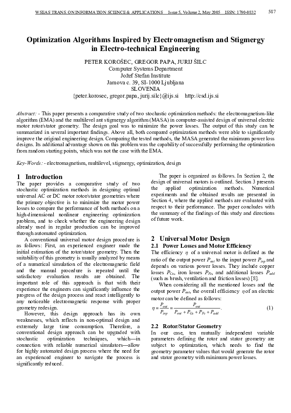(PDF) Optimization algorithms inspired by electromagnetism and stigmergy in electro-technical ...