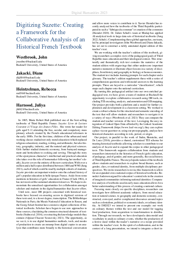 (PDF) Digitizing Suzette: Creating a Framework for the Collaborative ...