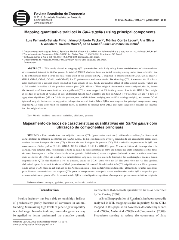 Pdf Mapping Quantitative Trait Loci In Gallus Gallus Using Principal Components