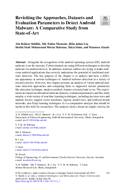 (PDF) Revisiting the Approaches, Datasets and Evaluation Parameters to Detect Android Malware: A ...