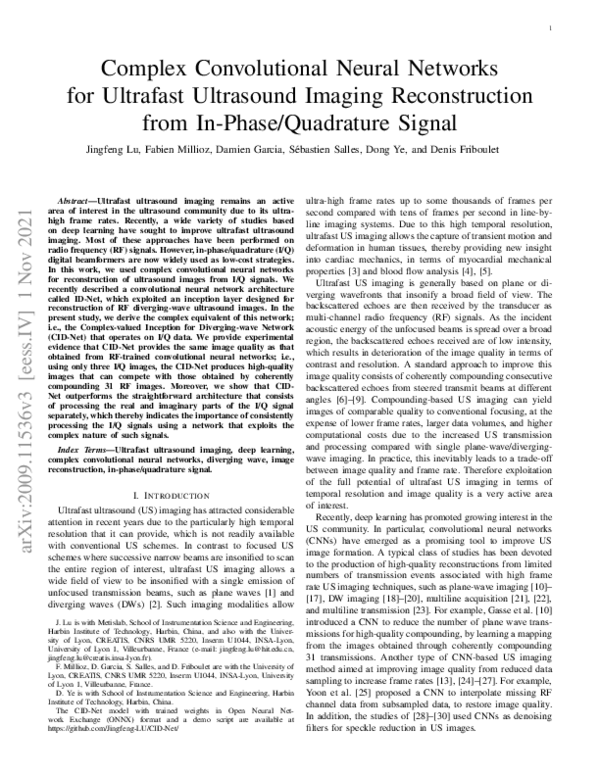 (PDF) Complex Convolutional Neural Networks for Ultrafast Ultrasound Imaging Reconstruction From ...