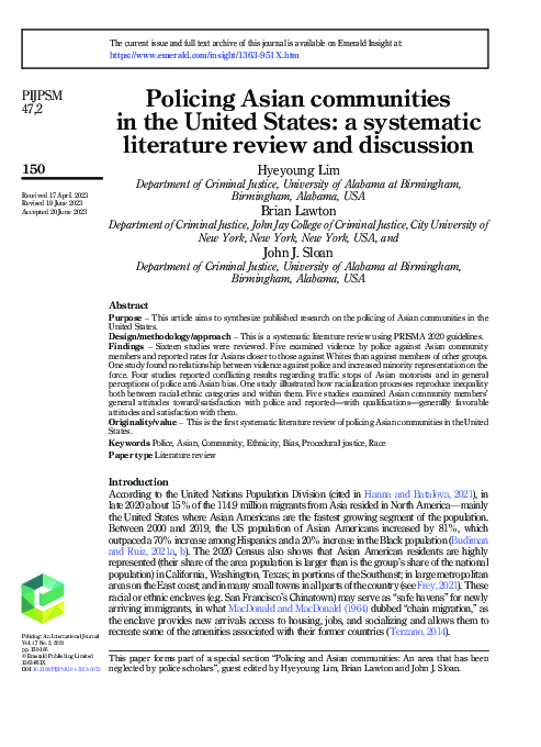 (PDF) Policing Asian communities in the United States: a systematic ...