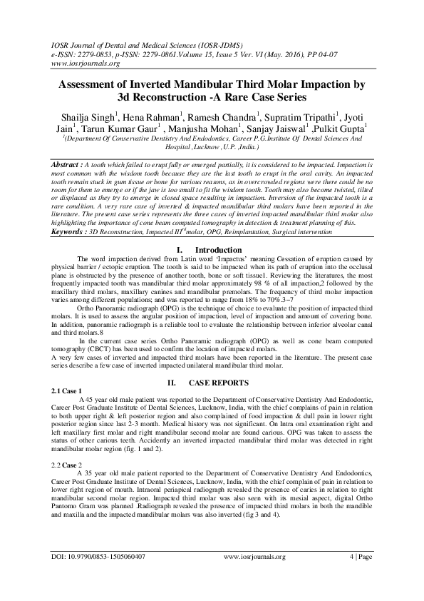 Pdf Inverted Mandibular Third Molar Impaction Cases