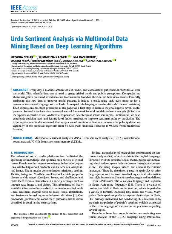(PDF) Urdu Sentiment Analysis via Multimodal Data Mining Based on Deep Learning Algorithms