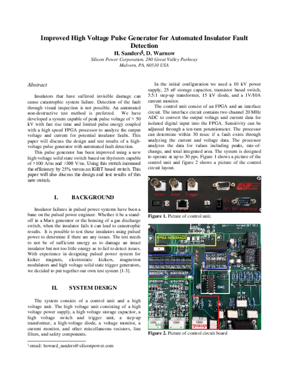 (PDF) Improved high voltage pulse generator for automated insulator fault detection