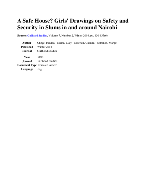 (PDF) A Safe House? Girls' Drawings on Safety and Security in Slums in ...
