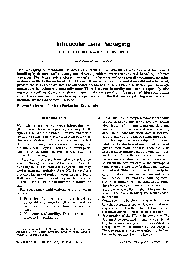 (PDF) Intraocular Lens Packaging