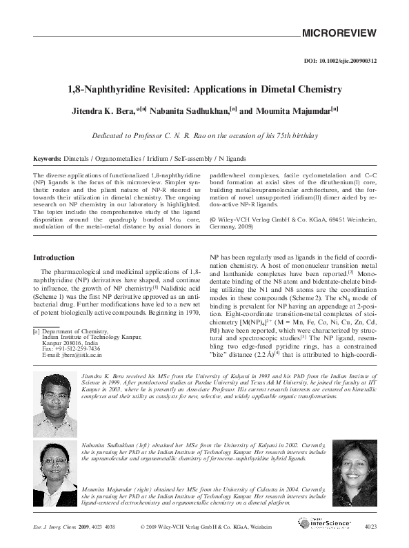 (PDF) 1,8‐Naphthyridine Revisited: Applications in Dimetal Chemistry