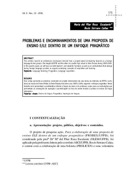 (PDF) Problemas e encaminhamentos de uma proposta de ensino E/LE dentro de um enfoque pragmático ...