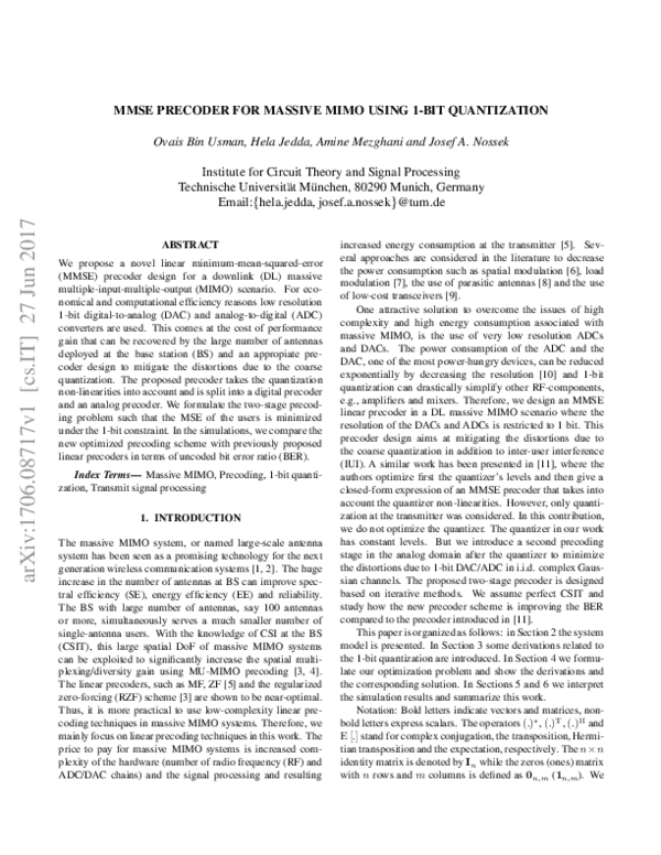 (PDF) MMSE precoder for massive MIMO using 1-bit quantization