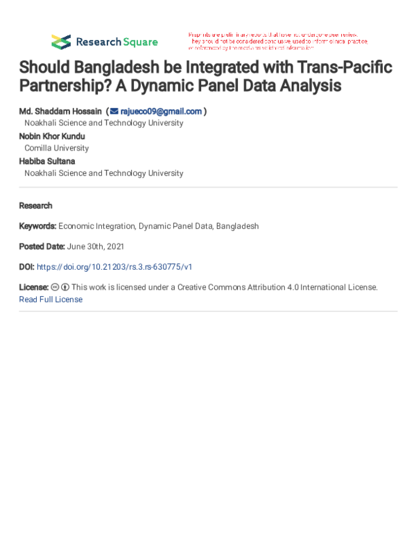(PDF) Bangladesh and the TPP: A Dynamic Trade Analysis