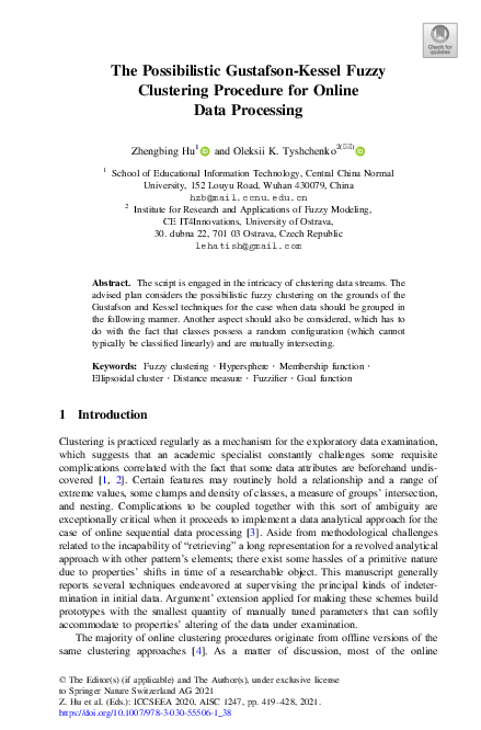 (PDF) The Possibilistic Gustafson-Kessel Fuzzy Clustering Procedure for Online Data Processing