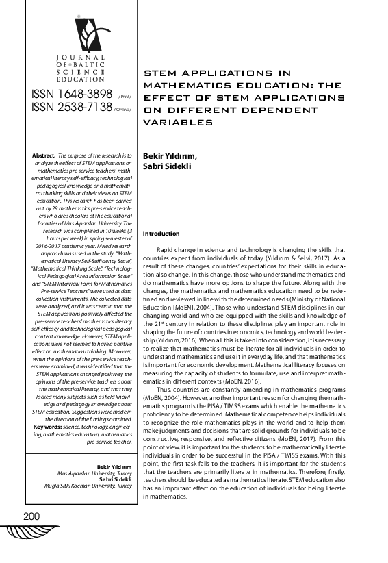 (PDF) Stem Applications in Mathematics Education: The Effect of Stem Applications on Different ...