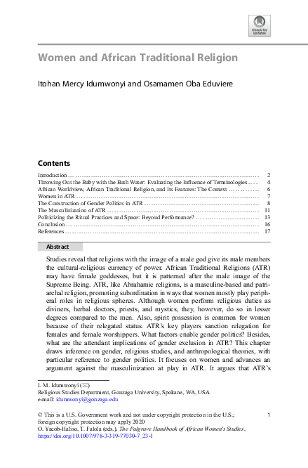 (PDF) Women and African Traditional Religion