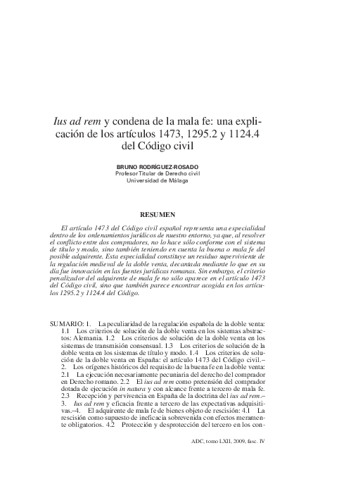 (PDF) Ius ad rem y condena de la mala fe: una explicación de los ...